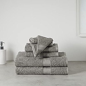 Amazon Basics 6-Piece Fade Resistant Bath, Hand and Washcloth Towel Set - Cotton, Gray