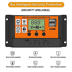EEEkit 100A Solar Charge Controller, Dual USB Port Solar Panel Battery Intelligent Regulator, Multi-Function Adjustable LCD Display with Timer Setting On/Off Hours, 12V24V 100A (100A Yellow)