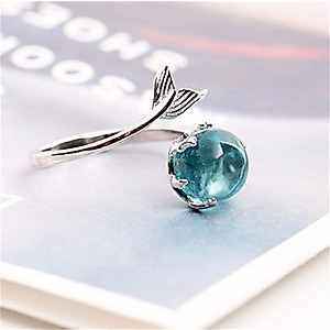 JczR.Y Cute Mermaid Open Rings Purple Crystal Fish Tail Adjustable Rings for Women Creative Fashion Jewelry (B:Purple)