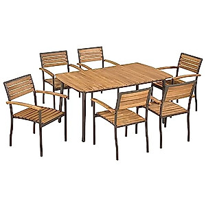 MBFLUUML Bistro Table Set, Outdoor Patio Furniture, 7 Piece Patio Dining Set Solid Acacia Wood and Steel Suitable for Patio, Porch, Backyard, Balcony.