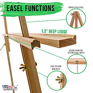 U.S. Art Supply 64" High Torrey Wooden A-Frame Tripod Studio Artist Floor Easel - Adjustable Tray Height, Holds 40" Canvas - Wood Display Holder Stand for Paintings, Drawings, Framed Photos, Signs