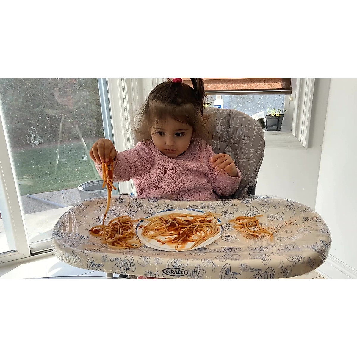 Pristine Aid Toddler Table Cover for Regular Sized Highchair – 8Pcs Set Red Characters High Chair Cover Compatible with Standard Trays – Disposable Design –Non-Messy Baby Weaning Solution