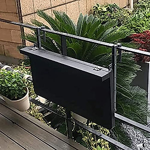 FURNIKNA Balcony Table Hanging Railing, Folding Deck Rail Table Adjustable Balcony Bar Table, Wall-Mounted Side Table for Patio, Garden, Black