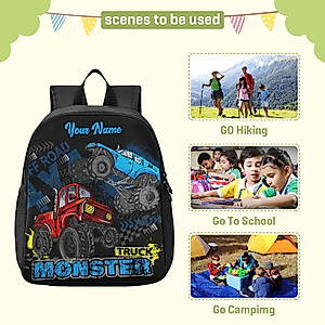 beeplus Personalized Monster Truck Kids Backpacks for Boys Preschool Backpack Light School Travel Backpacks with Name