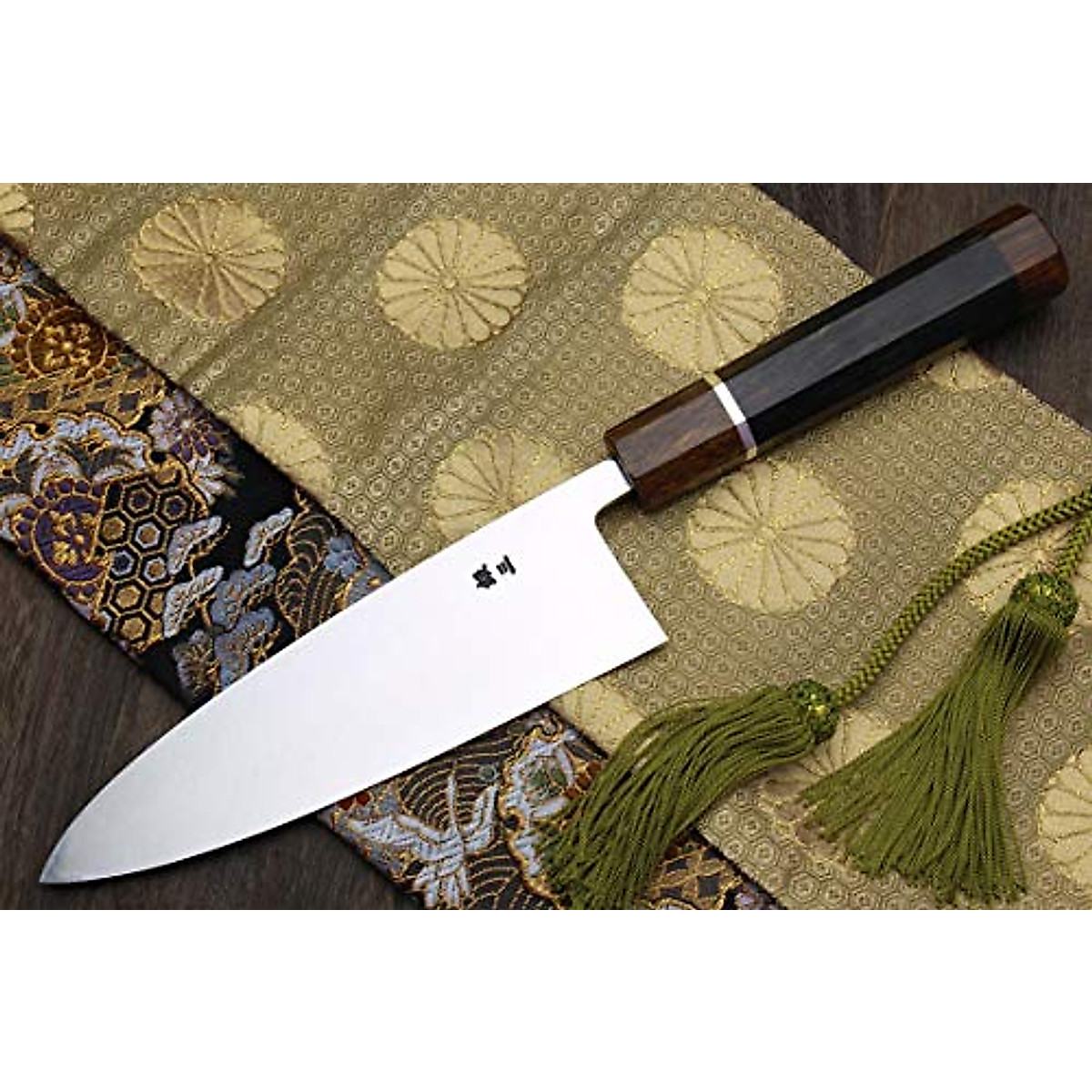 Yoshihiro Mizu Yaki Ginsanko Mirror-Finished High Carbon Stain Resistant Deba Fish Fillet Knife Ebony Handle with Silver Ring (7'' (180mm))