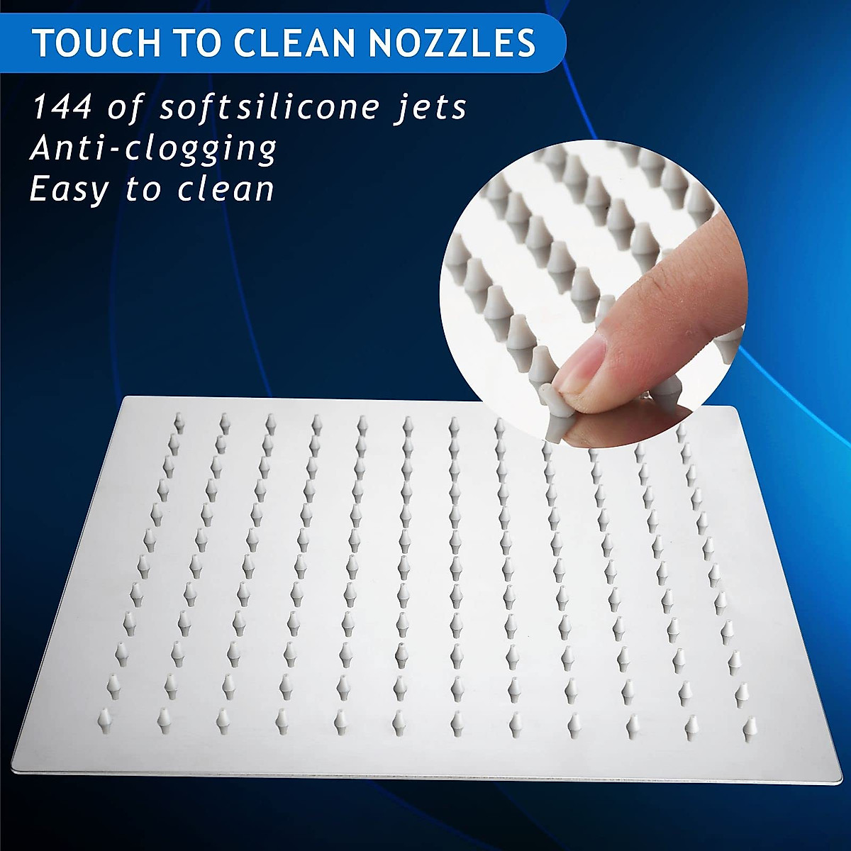 Voolan Rain Shower Head - High Flow Large Rainfall Shower Heads Made of Stainless Steel - Waterfall Bathroom Square Showerhead - Ceiling or Wall Mount (12" Chrome)