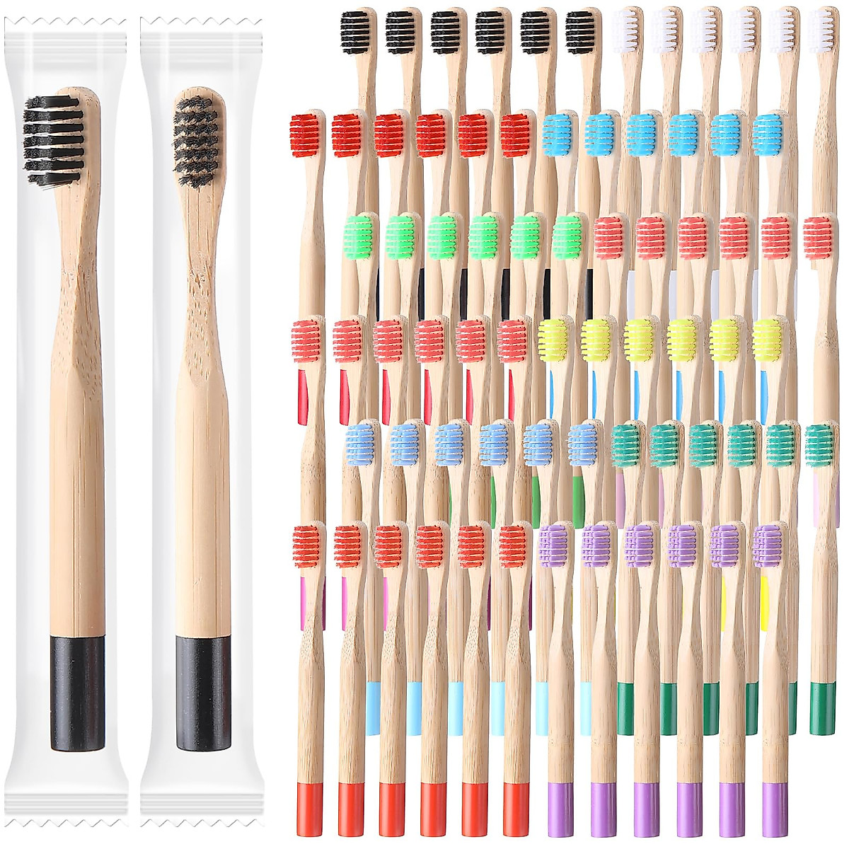Purpeak 24 Pcs Kids Bamboo Toothbrushes Soft Bristle Toddler Toothbrush BPA Free Wooden Travel Toothbrushes for Kids Children Home Travel School, 5.7 Inches, Individually Wrapped