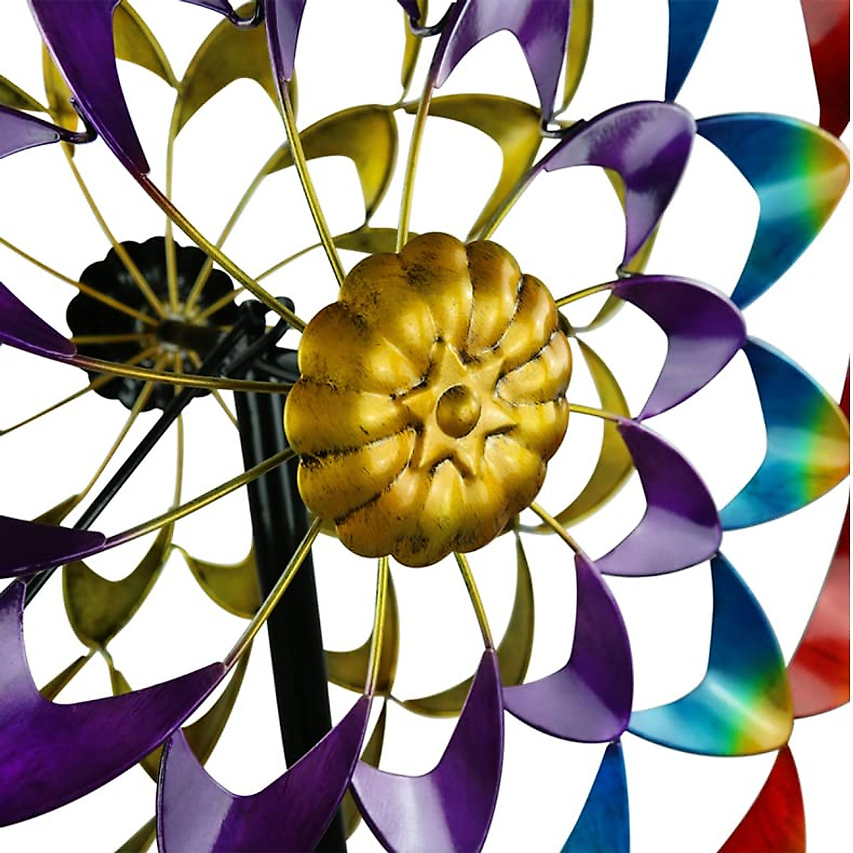 hourflik Rainbow Series Outdoor Garden Yard Art Decor Flower Windmill Pinwheel Wind Spinner with Ground Stake and Hanging Hook, Multi