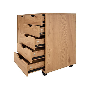 Naomi Home Amy 5 Drawer Chest, Wood Storage Dresser Cabinet with Wheels, Craft Storage Organization, Makeup Drawer Unit for Closet, Bedroom, Office File Cabinet 180 lbs Total Capacity - Natural