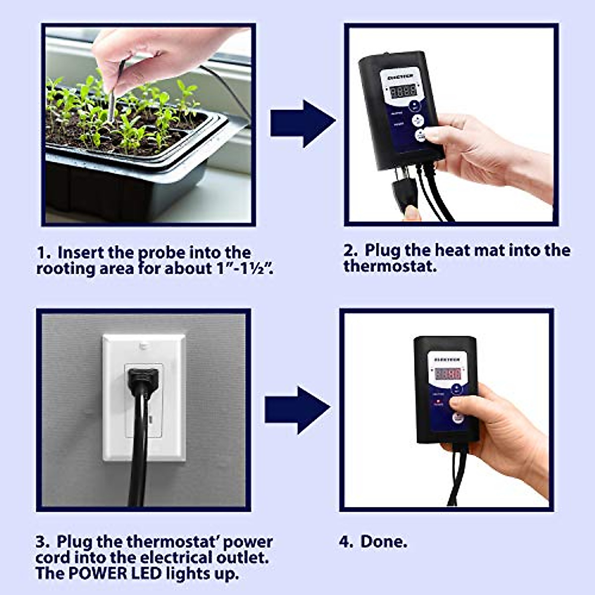 ELECTECK Heat Mat Thermostat, Digital Controller for Seed Germination, Reptiles and Brewing, 41°F to 108 °F/ 5℃ to 42℃, 8.3A, 1000W, Black