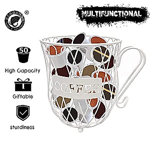 Stegodon White K Cup Holder, 50 Coffee Pod Holder, Large Capacity Kcups Pod Organizer for Coffee Bar Decor, Coffee Pod Storage Basket Accessories for Counter, Office