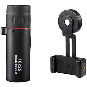 10x25 Portable Monocular Compact Mini BAK4 Prism FMC Lens Monocular with Smartphone Adapter for Adult Bird Watching, Outdoor Hunting, Travel, Sightseeing ADU