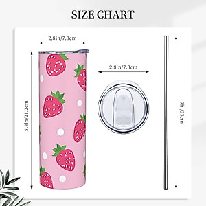 Tangopi Pink Strawberry Pattern 20 oz Tumbler with Lid and Straw Insulated Travel Coffee Mug Reusable Spill Proof Coffee Cups Stainless Steel Water Bottle for Hot and Cold Drinks