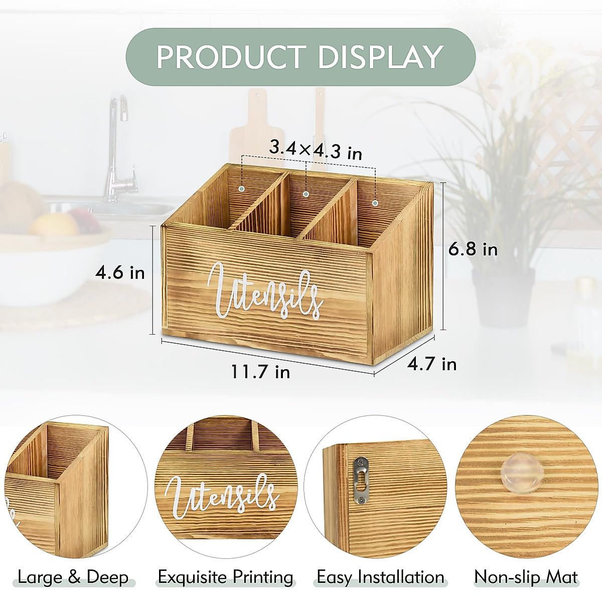 LADESIGGN Kitchen Utensil Holder with 3 Compartments, Farmhouse Kitchen Decor Utensil Holder, Cooking Tools Silverware Caddy, Kitchen Countertop Utensil Holder for Silverware Fork Spoon Spatula