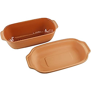 Eurita Clay Roaster, Non-Stick Bread Pan & Lid, Healthy Clay Pot Cooking, With Free Recipe Guide, 2 Quarts