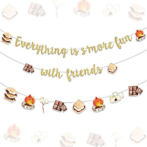 Fangleland S’more Banner Decorations - Everything Is S’more Fun with Friends Bonfire Camping Themed Garland Hanging Decors Birthday Gender Reveal Pregnancy Celebration Party Supplies