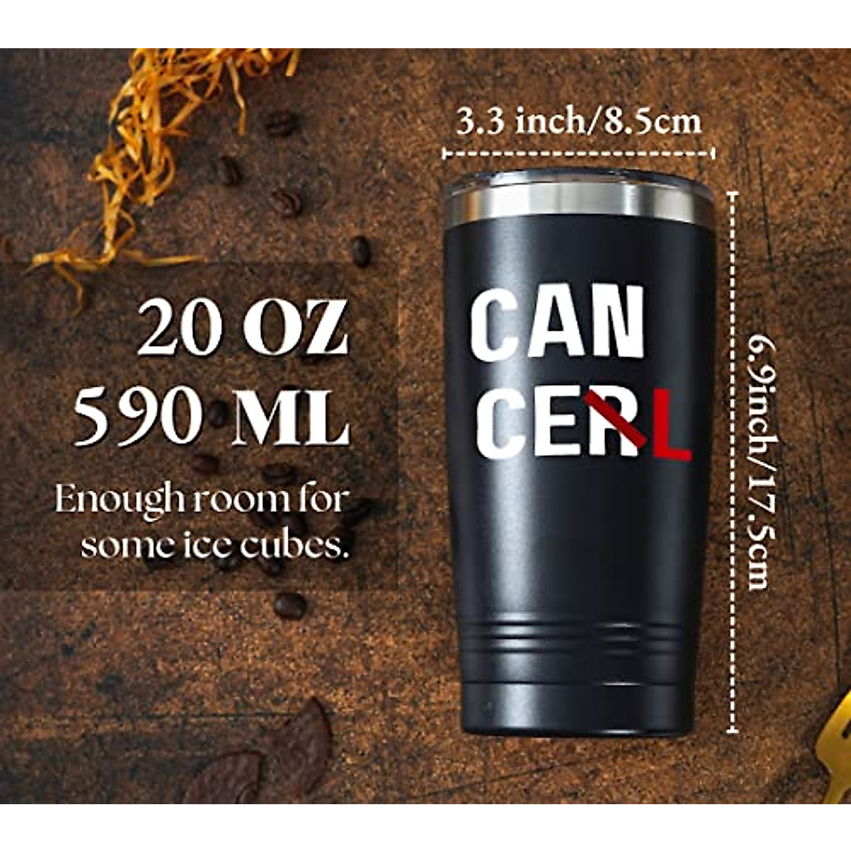 Onebttl Cancer Gifts for Women, Men, 20oz Insulated Mugs With Lid, Surgery Gifts for Friends With Cancer, Chemo Patients - Cancel Cancer