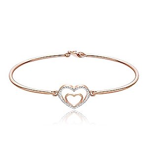 MORGAN & PAIGE 14k Rose Gold Plated Bronze Diamond Accent Two Tone Double Open Heart Bangle Bracelet, 7.25"