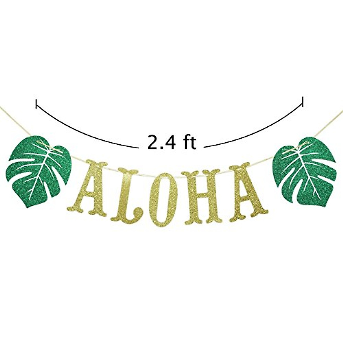 Hawaiian Aloha Banner Decorations with Palm Leaves Garland for Hawaiian Tropical Luau Beach Summer Party Supplies Decor Favors Bunting Photo Booth Props Sign (Gold & Green Glittery)