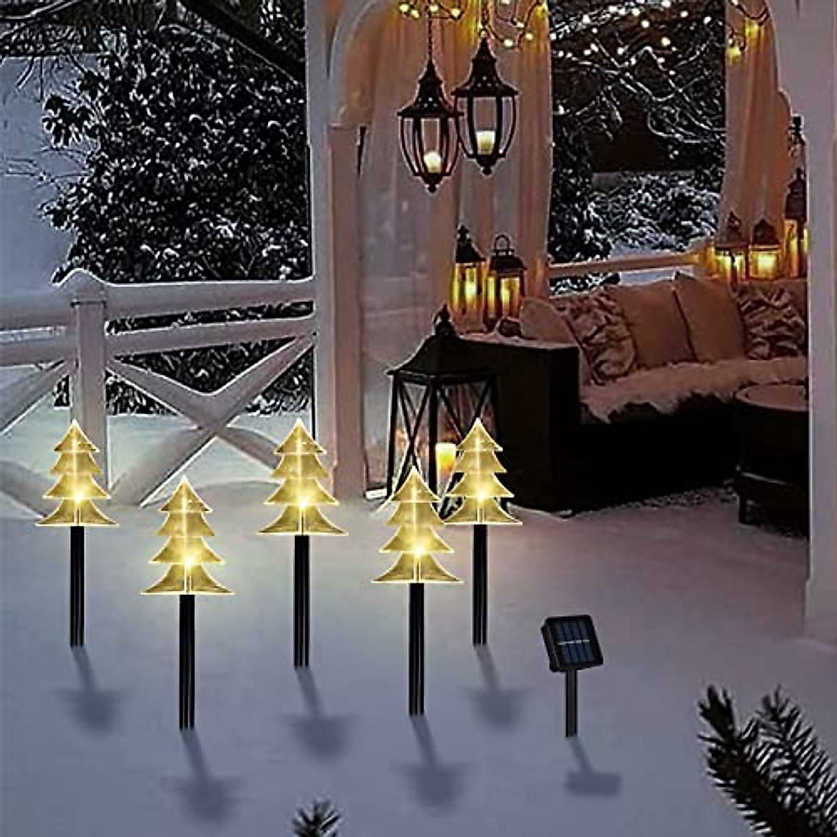 Christmas Tree Pathway Lights Outdoor, Solar Christmas Lights, Garden Christmas Path Lights, Set-of-5 Stick Walkway Lights Christmas Garden Decor(Warm White)