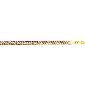 Floreo 10k Tri Color Gold Triple Strand Rope Chain Bracelet, 7.5”