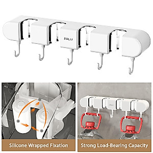 ZLHETWT Broom Holder, Mop Holder, Mop and Broom Organizer, 4Pcs Broom Holder Punch Free Mop Hanger Wall Mounted Mop Holder with 5 Hooks Effective Broom Gripper for Home