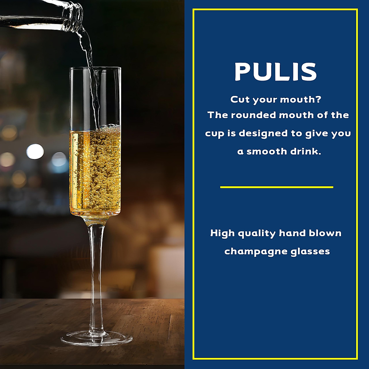 PULIS Champagne Flutes Set of 2 Elegant Champagne Glasses 5.9 Ounce Capacity Crystal Champagne Flutes for Mr and Mrs Wedding Gift House Warming Gifts for New Home