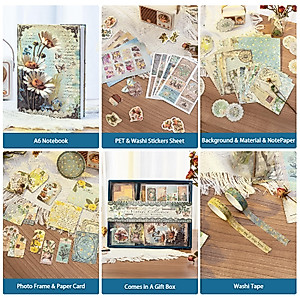 ALKALO Vintage Scrapbooking Kit(202pcs), Garden Slow Time Series with Journaling/Scrapbooking Supplies,Stationery,A6 Notebook,Aesthetic DIY Gift for Teen Girl Adult Female
