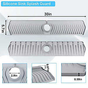 Derlights Silicone Sink Splash Guard Mat,30" X 5.7" Silicone Sink Faucet Mat,Kitchen Faucet Splash Mat,Sink Drain Pad Behind Faucet, Faucet Handle Drip Catcher Tray for Kitchen, Bathroom