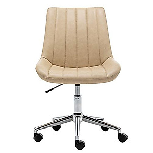BTEXPERT Beige Home Office Faux Leather Computer Ergonomic Task Adjustable Leisure Chrome Base Swivel Armless Rolling Wheels Study Desk Vanity Chair