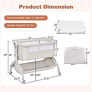 BABY JOY Baby Bassinet, 3-in-1 Rocking Bassinet w/Storage Basket, Double-Lock Design, 7 Adjustable Heights, Soft Mattress & Portable Travel Bag, Bassinet Bedside Sleeper for Newborns Infants (Beige)