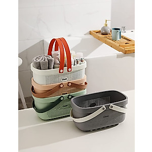 kamuavni 2 Pack Plastic Shower Caddy Basket with Removable Handles, Portable Cleaning Supply Storage Organizer with Holes for College Dorm Bathroom - Grey