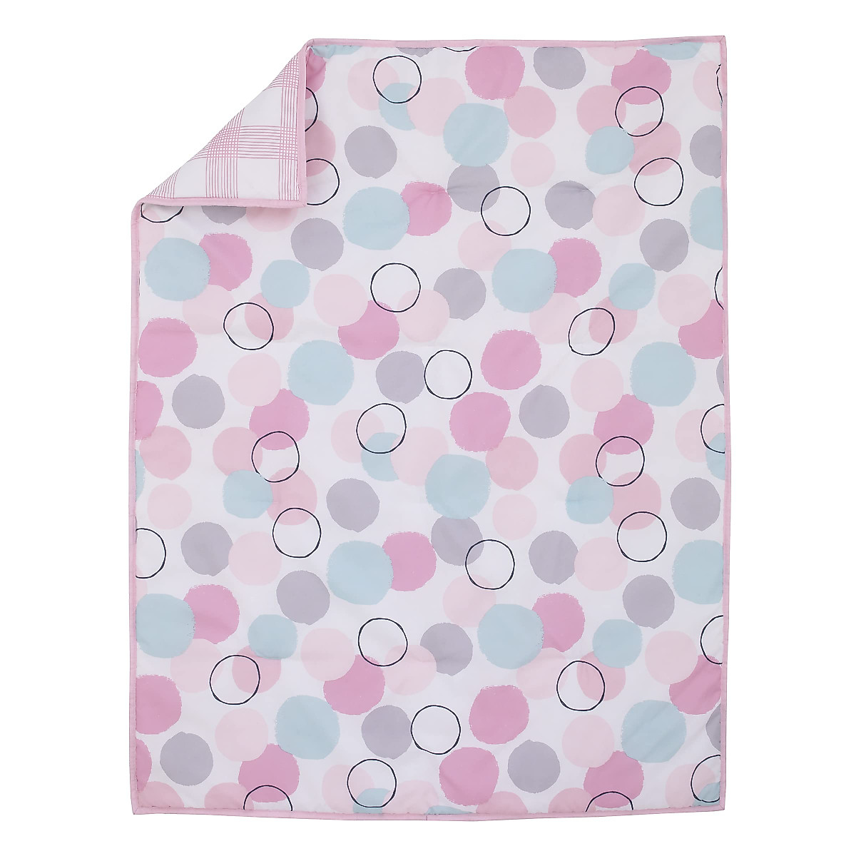 NoJo Little Love Pink, Aqua, Grey and Rose Bubble Dot - 3 Piece Crib Bedding Set - Comforter, Fitted Crib Sheet and Dust Ruffle