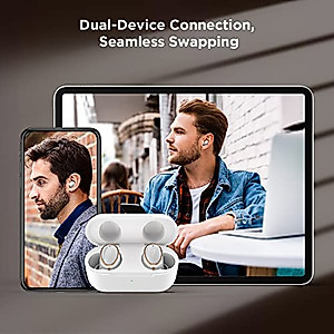 1MORE EVO Noise Cancelling Earbuds, Audiophile Headphones with Dual Drivers, Adaptive ANC, Bluetooth Headphones, HiFi Sound, LDAC, Hi-Res Audio, 6 Mics, 28H Playtime, Wireless Charging, White