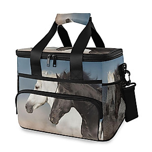 Wild Animal Horse Theme Picnic Lunch Bag for Women Men, Waterproof Cooler Lunch Tote Bag Large Insulated Lunch Box Organizer with Shoulder Strap for Office Work Travel Camping