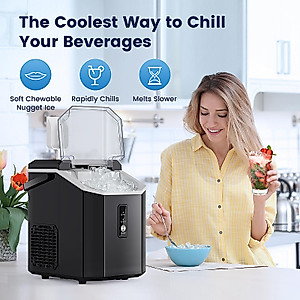 FREE VILLAGE Nugget Ice Maker Countertop, Pebble Ice Maker Machine, 33lbs Per Day, Self-Cleaning with Basket, Quiet Operation, 1.2Qt Water Reservoir, Portable Ice Machine for Home Office RV Party