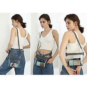 Y&R Direct 3-IN-1 Clear Zipper Crossbody Bag with Vegan Leather Trim Clear Purse for Stadium Festival Concert Gameday Gifts (Grey)