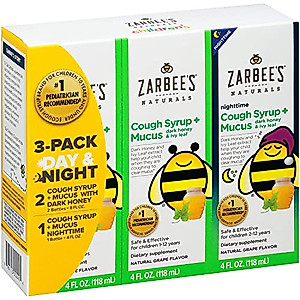 Zarbee's Child Natural Cough Syrup 3-Day Pack Day/Night Dk Honey Mucus Relief - 4 oz Each (12 oz Total)