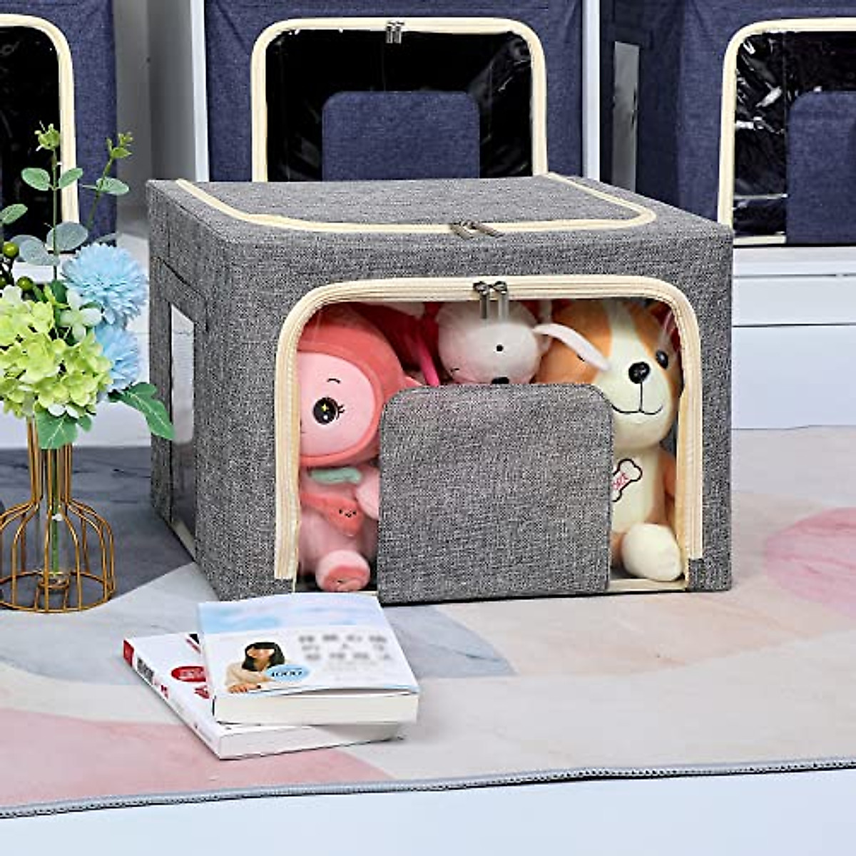 Furnhome 6 Pack Sturdy Clothes Storage Bins Organizer Containers, Stackable Storage Bins-Foldable Steel Frame Storage Box for Clothing Storage with Clear Window & Reinforced Handles