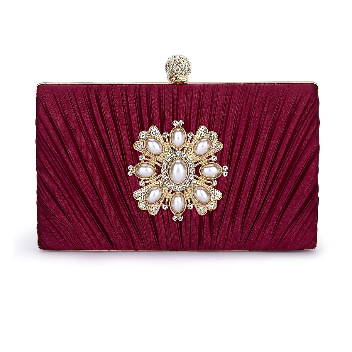 Mulian LilY M279 Evening Bag for Women, Pearl Flower Wedding Evening Clutch Purse Bride Floral Clutch Bag Burgundy
