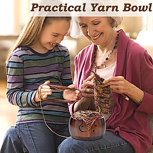 MJFUNTXY Wooden Yarn Bowl Holder, Craft Knitting Bowl,6.7in Large Yarn Holder Dispenser Yarn Storage Bowls, Gift for Knitters and Crocheters