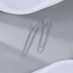 SLUYNZ 925 Sterling Silver No Piercing Cuff Earrings Chain for Women Wrap Earrings Tassel Clip On Ear (A-Silver)