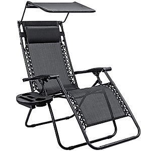 Homall Zero Gravity Chair Patio Lawn Chair Lounge Chair Folding Recliner Adjustable Outdoor with Canopy Shade,Cup Holder (Black)