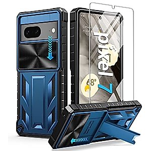 FNTCASE for Google Pixel 7 Case: Military Grade Shockproof Drop Protective Phone Cover with Kickstand, Slide Camera Cover & Screen Protector, Heavy Duty Cell Phone Case for Pixel 7-6.3 inch Blue