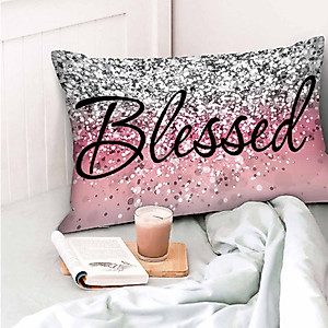 Mugod Rectangle Pillowcase Black Blessed on Silver Pink Dot Highlights,Throw Cushion Covers Rectangle Zipper Decor Sofa Couch Bedroom Living Room Home 20x30 Inches