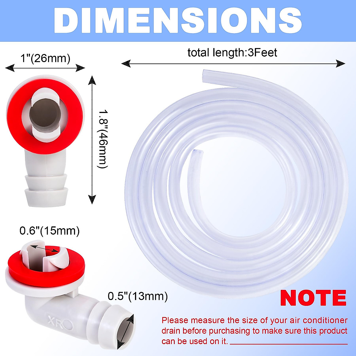FullMayPro 3 Feet Air Conditioner Drain Hose, 3/5 '' Portable AC Drain Hose Connector,2.0MM Thick,Not Easily Deformed,Replacement for Universal Mini-Split AC Unit & Window Air Conditioning Unit