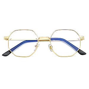JOVAKIT Polygon Blue Light Blocking Glasses for Women Men Vintage Octagon Square Non-prescription Metal Eyeglasses (Gold)