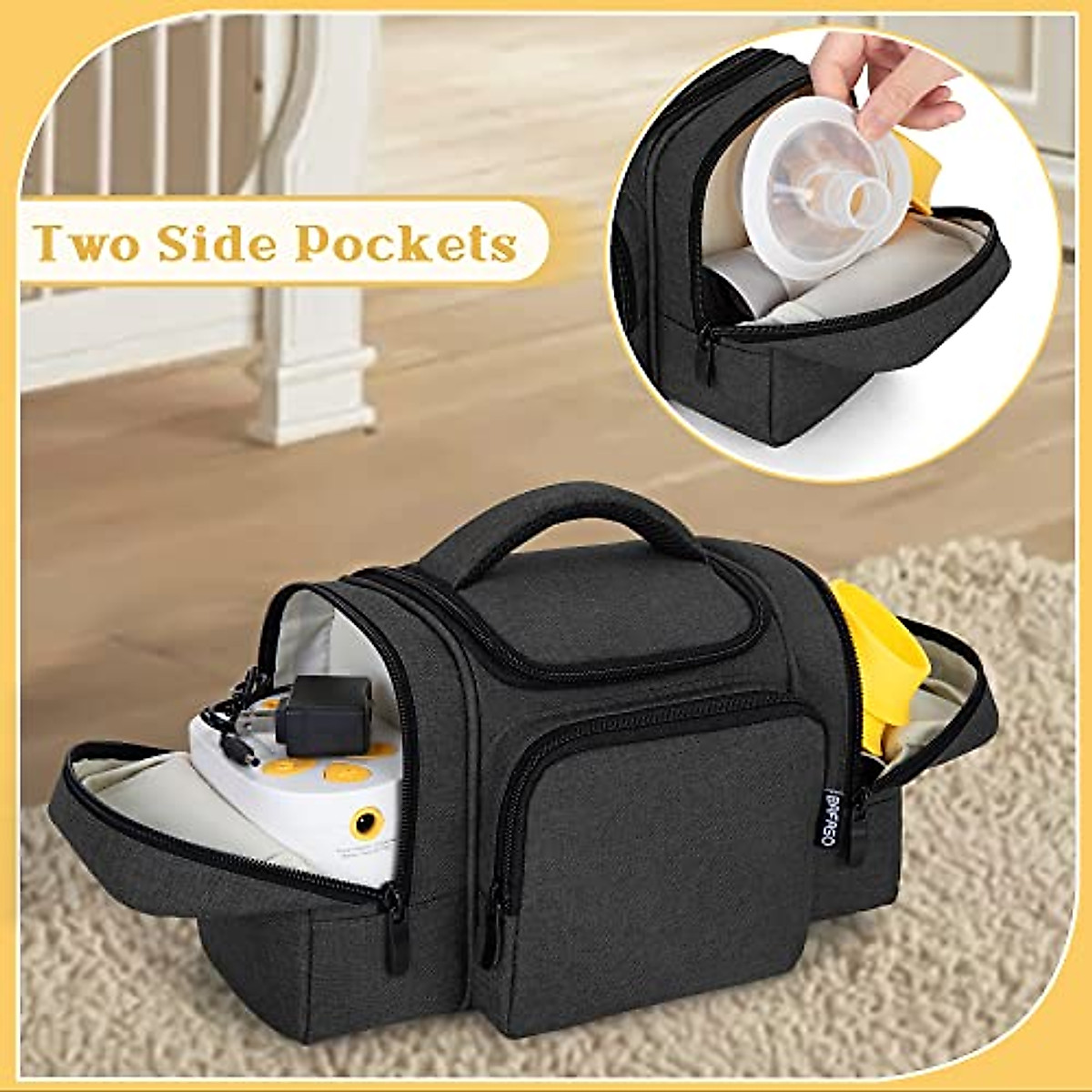 BAFASO Wearable Breast Pump Bag Compatible with Medela Pump in Style, Tote for Wearable Breast Pump and Extra Parts (Patent Pending), Black