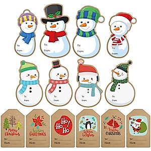 124 Pcs Christmas Gift Tags Stickers, Kraft Self Adhesive Christmas Name Labels Stickers, Christmas Presents Stickers, Cute Snowman Designed Stickers for Xmas Gifts Wrap Presents Boxes Decoration