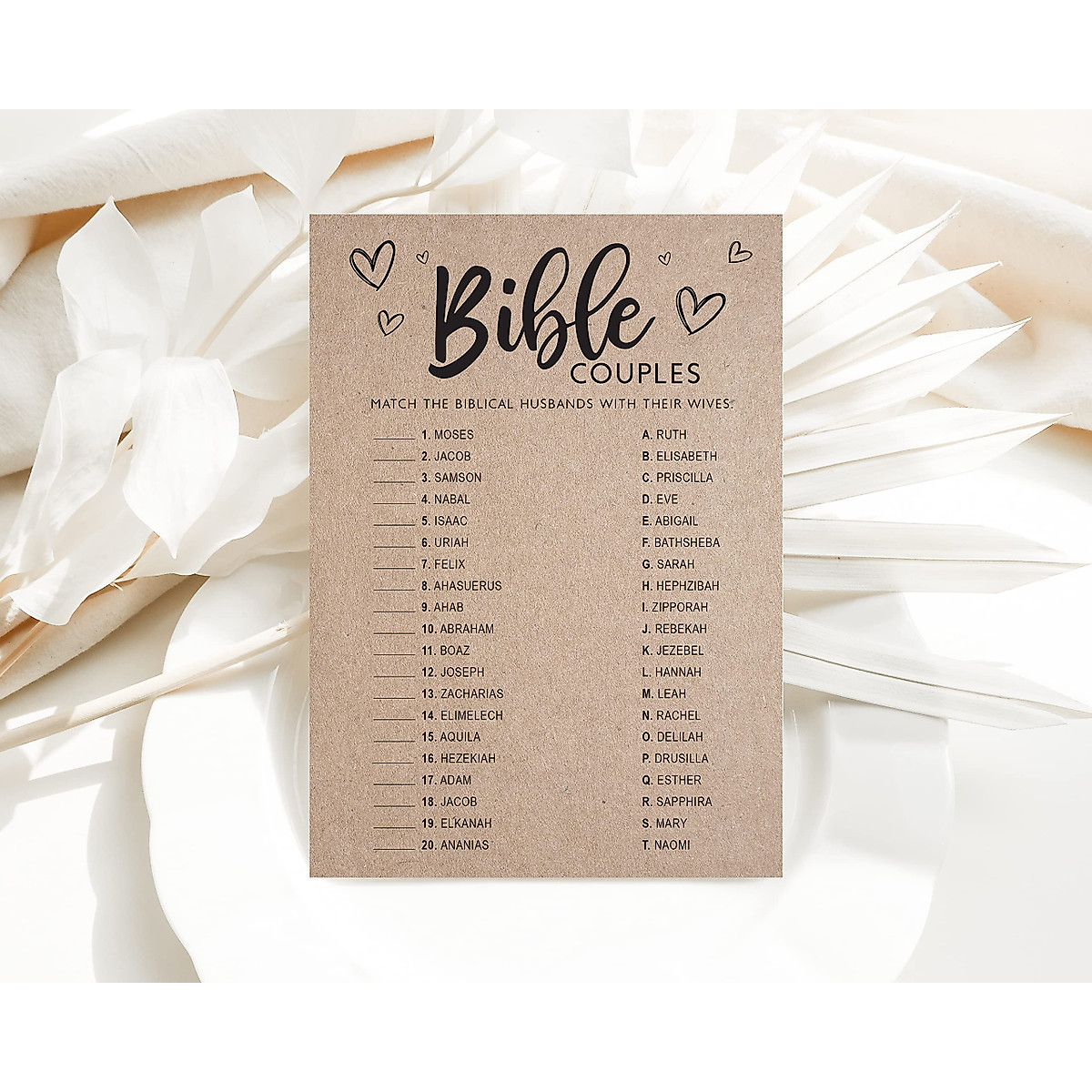 Your Main Event Prints Bridal Shower Games, Fun Activities, Kraft Minimalist Style (Bible Couples Game)